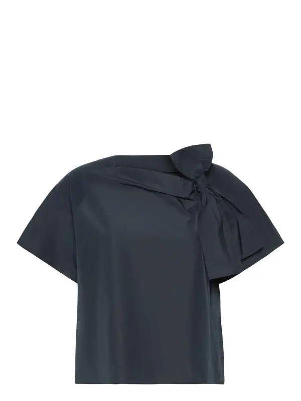 Max Mara Cotton-blend Taffeta Blouse With Bow Detail - Navy