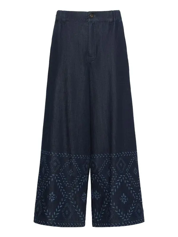 Max Mara Wide-leg Laser-cut Denim Trousers - Navy