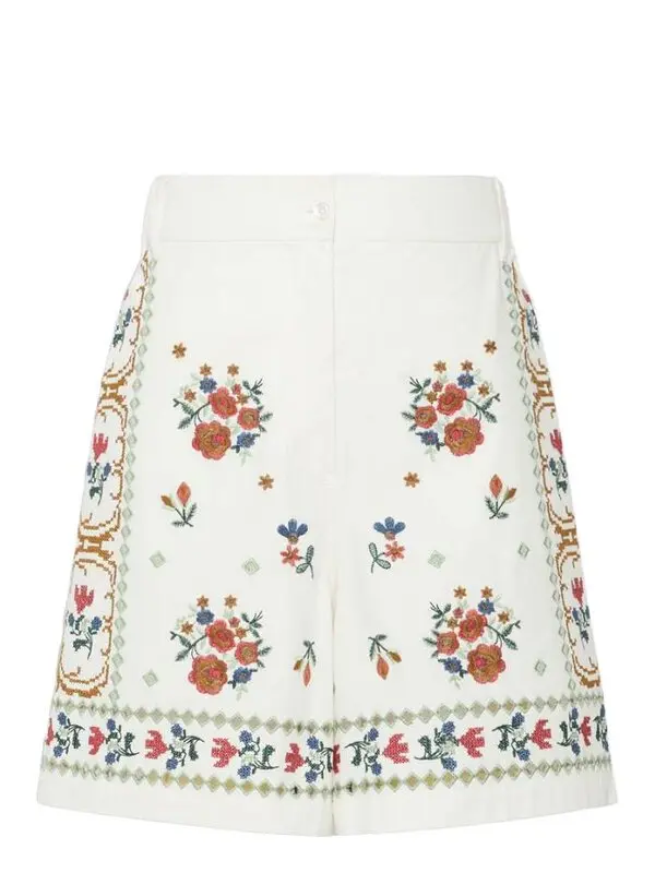 Max Mara Embroidered Cotton Bermuda Shorts - White