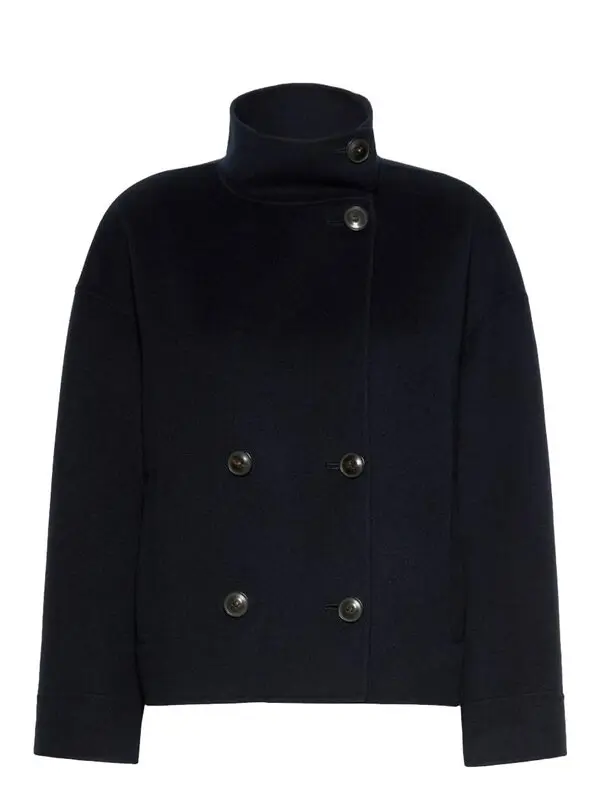 Max Mara Double Wool, Cashmere And Silk Pea Coat - Navy