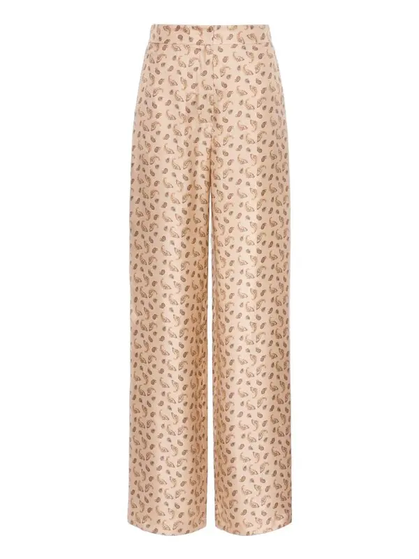 Max Mara Printed Silk Twill Trousers - Beige
