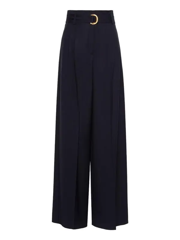 Max Mara High-waisted Wide-leg Wool Trousers - Navy