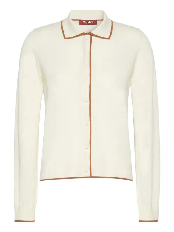 Max Mara Wool And Silk Yarn Cardigan With Contrast Piping - White