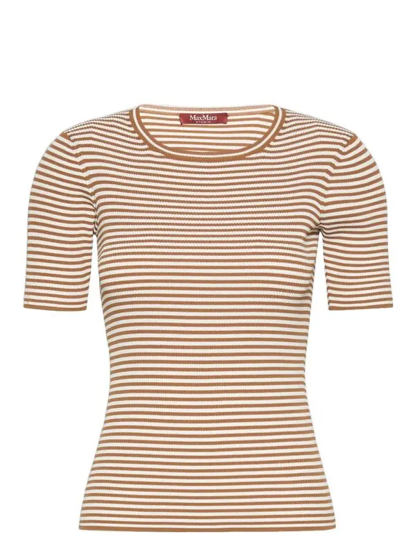 Max Mara Slim-fit Striped Ribbed Knit Sweater - Caramel