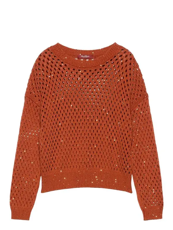 Max Mara Sequined Cotton Mesh Knit Sweater - Terra Cotta