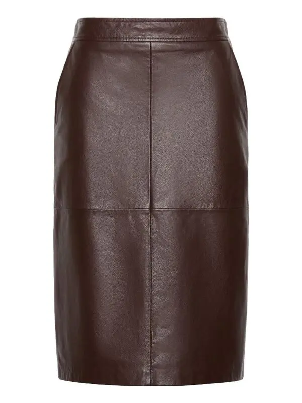 Max Mara Hammered Leather Midi Pencil Skirt - Bordeaux
