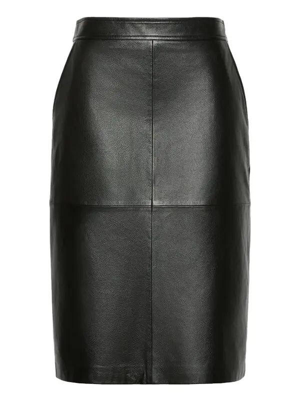 Max Mara Hammered Leather Midi Pencil Skirt - Black