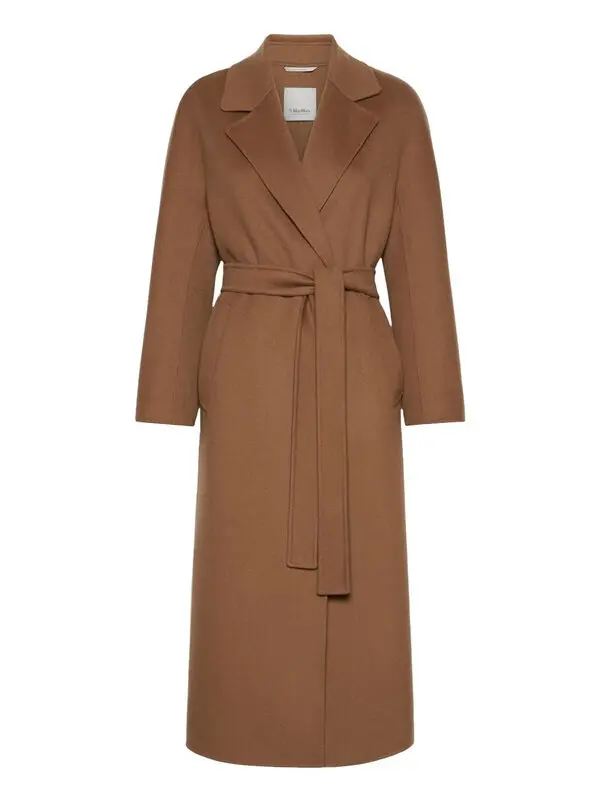 Max Mara Long Wool Drap Wrap Coat - Hazelnut Brown