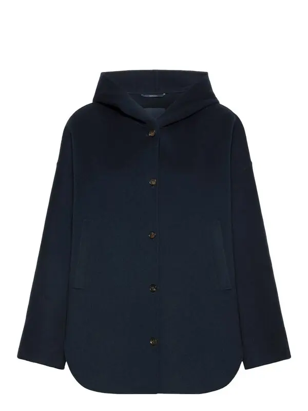 Max Mara Double Wool Drap Coat With Hood - Midnightblue