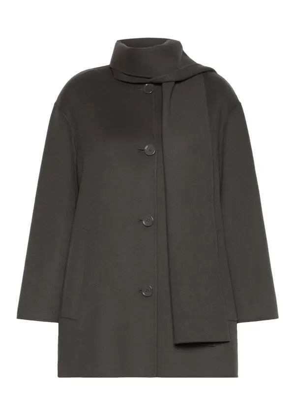 Max Mara Short Wool Coat With Scarf - Dark Grey