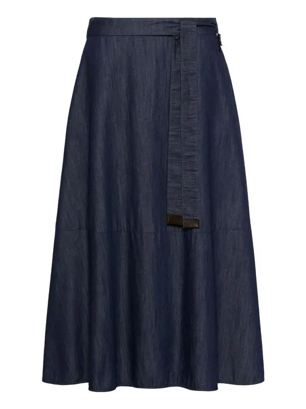 Max Mara Cotton Denim Flared Midi Skirt With Removable Embellishment - Midnightblue
