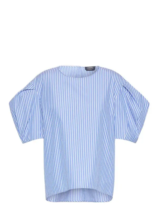 Max Mara Cotton Poplin Blouse With Balloon Sleeves - Light Blue