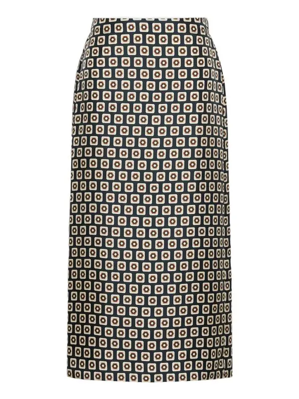 Max Mara Printed Silk Twill Midi Skirt - Ultramarine
