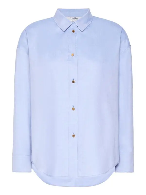 Max Mara Cotton Oxford Shirt With Jewel Buttons And Asymmetrical Hem - Light Blue