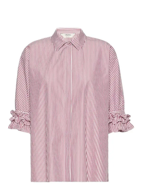 Max Mara Cotton Poplin Shirt With Ruffled Sleeves - Bordeaux