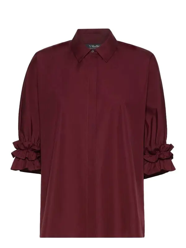 Max Mara Cotton Poplin Shirt With Ruffled 3/4 Sleeves - Ruby