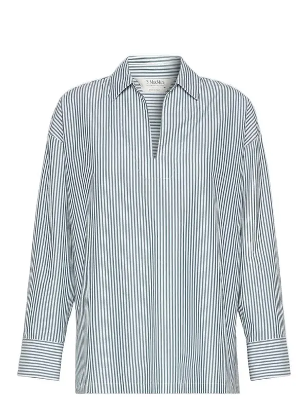 Max Mara Striped Cotton Poplin Blouse - Dark Green