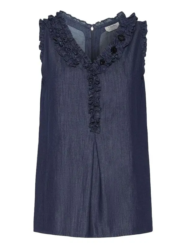 Max Mara Sleeveless Ruffled Denim Top - Midnightblue