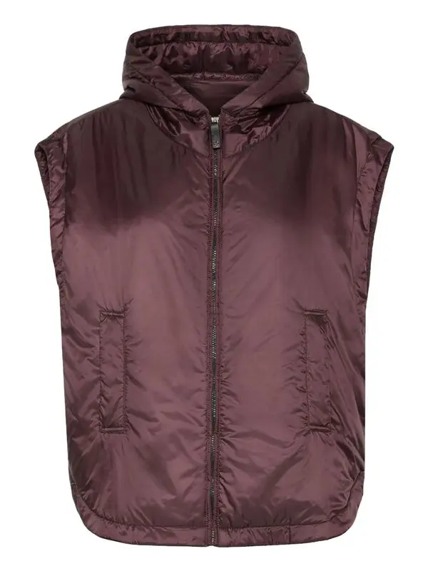 Max Mara Padded Hooded Gilet In Water-repellent Canvas - Bordeaux