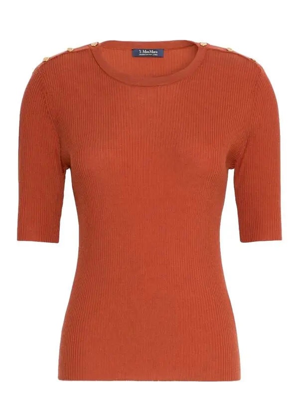 Max Mara Ribbed Wool Jumper With Gold-tone Button Detail - Orange