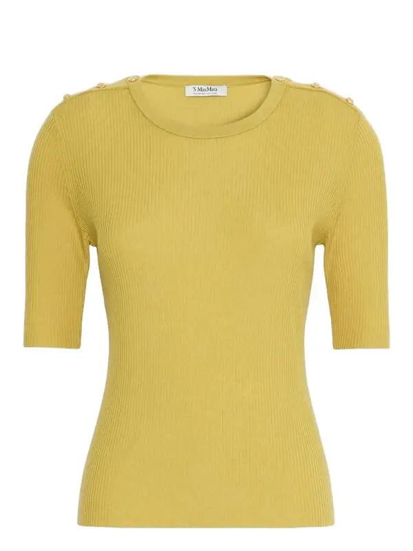 Max Mara Ribbed Wool Jumper With Jewel Buttons - Yellow