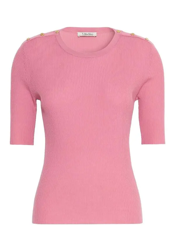Max Mara Ribbed Wool Jumper With Gold-tone Button Detail - Pink