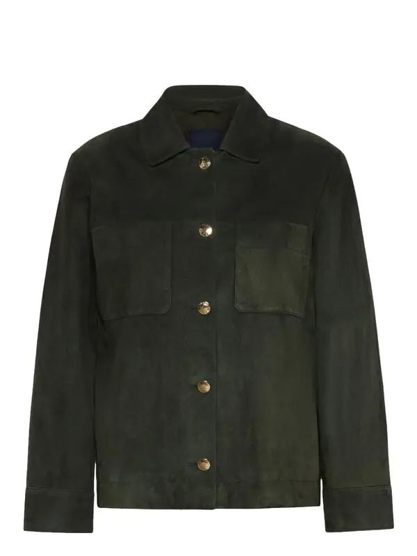 Max Mara Single-breasted Suede Shirt Jacket With Hammered Metal Buttons - Green