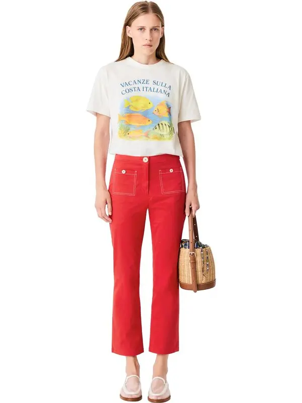 Maje High-waisted Straight-leg Capri Trousers - Red