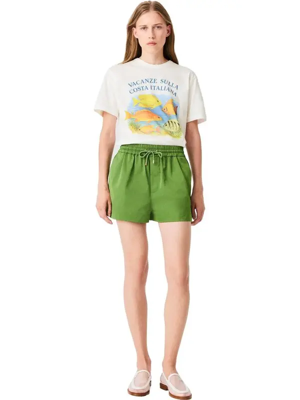 Maje Technical Fabric Shorts With Smocked Waist - Olive