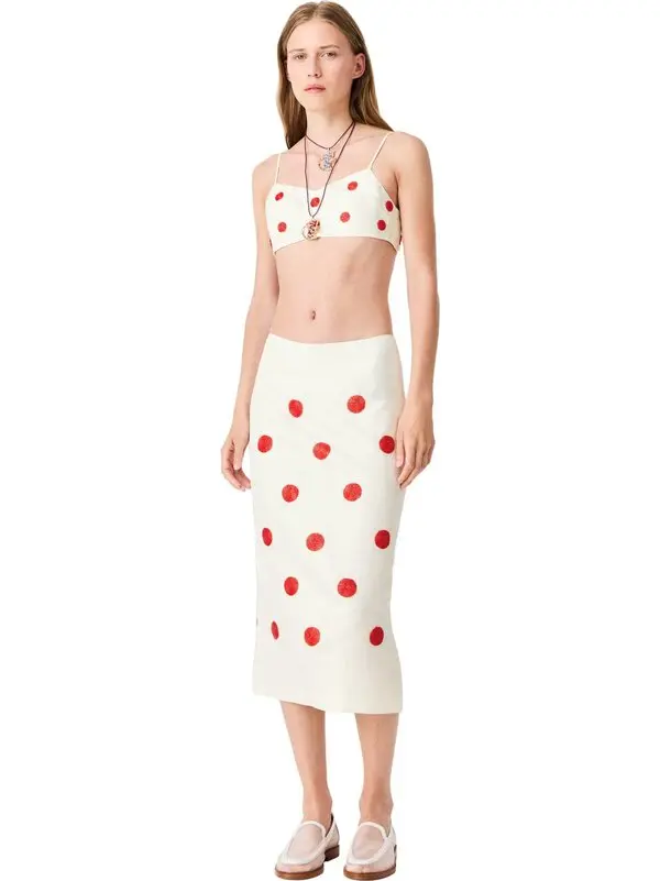 Maje Embroidered Linen And Silk Blend Crop Top - White