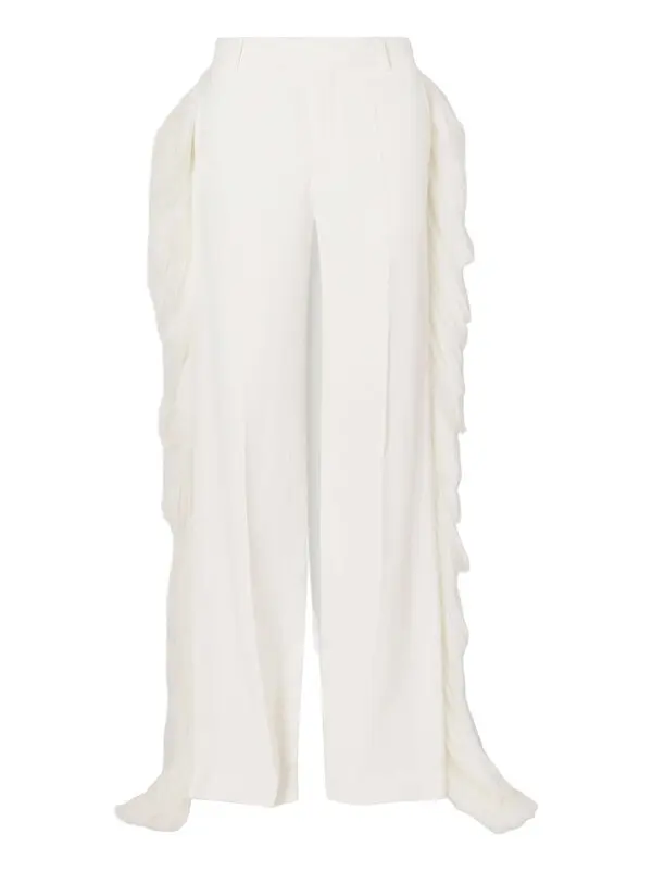 Phoebe Philo High-waist Wide-leg Pants With Fringe - Cream