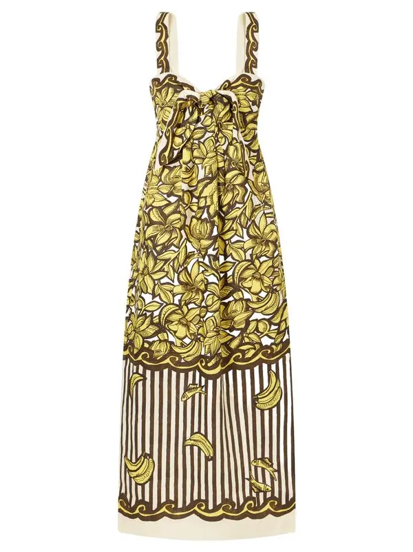 ALEMAIS Mona Printed Hemp Midi Dress - Yellow