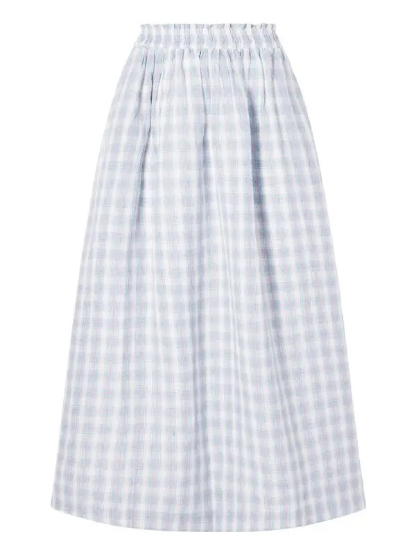 SKALL Pleated Checked Linen Midi Skirt - Purple