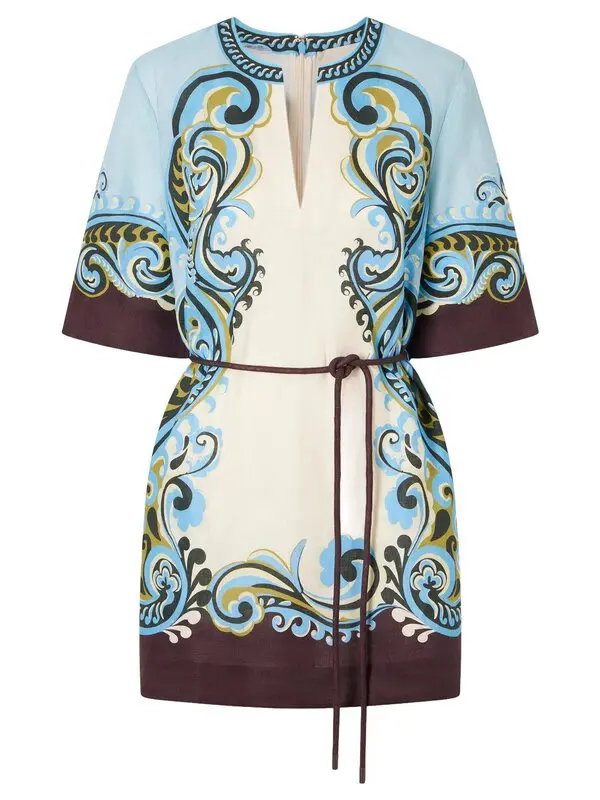 ALEMAIS Natalia Printed Linen Mini Dress - Neutrals