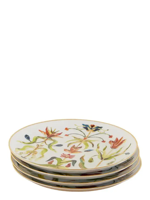 L'Objet Grand Tour Set Of Four Gold-plated Porcelain Dessert Plates - White