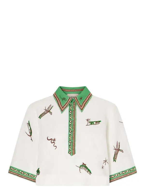 ALEMAIS Wanda Embroidered Linen Shirt - Ivory