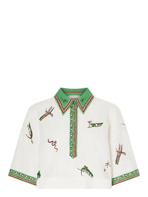 ALEMAIS Wanda Embroidered Linen Shirt - Neutrals