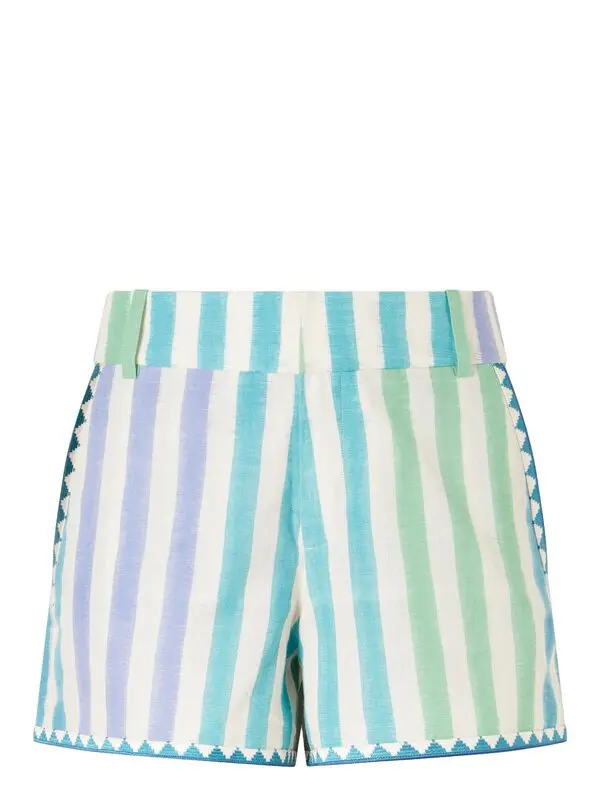 EMPORIO SIRENUSE Ikat Striped Cotton Tailored Shorts - Blue