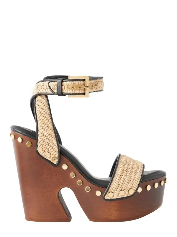 Givenchy Studded Raffia Wedge Sandals - Beige