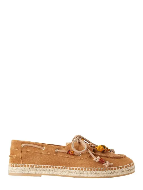 AQUAZZURA Embellished Suede Espadrille Loafers - Brown