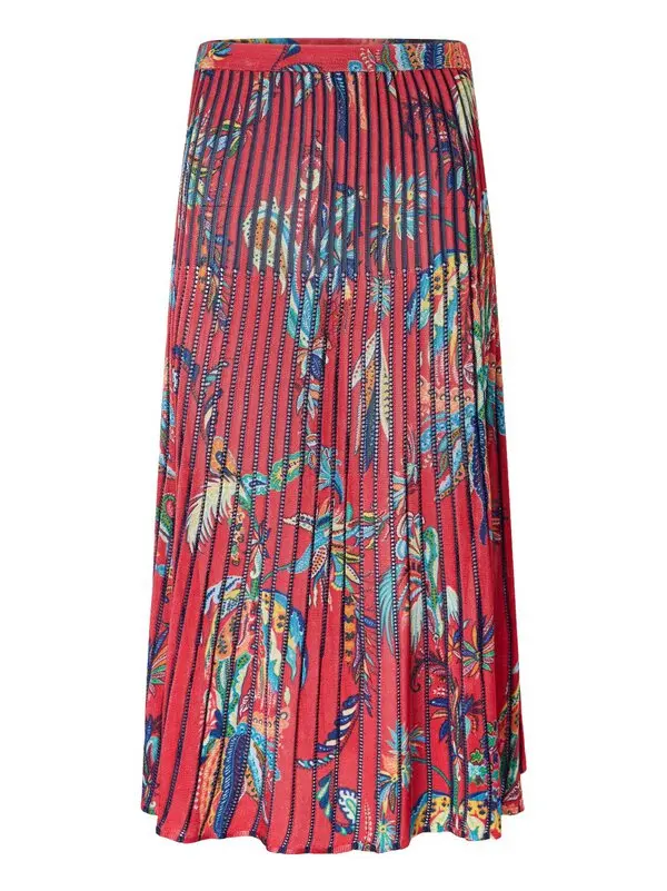 Etro Pleated Knit Midi Skirt With Floral And Paisley Print - Red