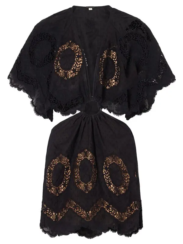 Johanna Ortiz Paradise Broderie Anglaise Cotton Mini Dress - Black