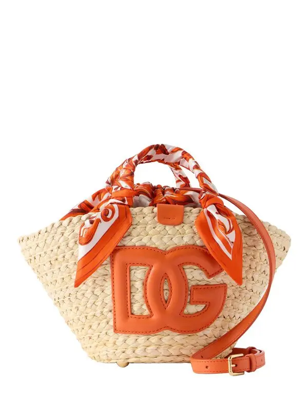 Dolce & Gabbana Kendra Logo-appliquéd Raffia Bucket Bag - Orange
