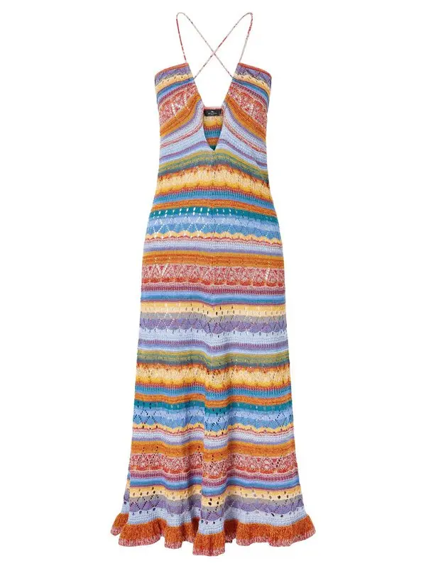 Etro Crocheted Striped Cotton Midi Dress - Multi