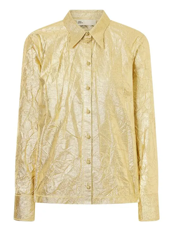 Tory Burch Crinkled Metallic Silk-blend Shirt - Gold