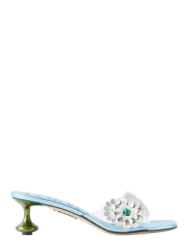 Loewe Crystal Flower Embellished Mules - Blue