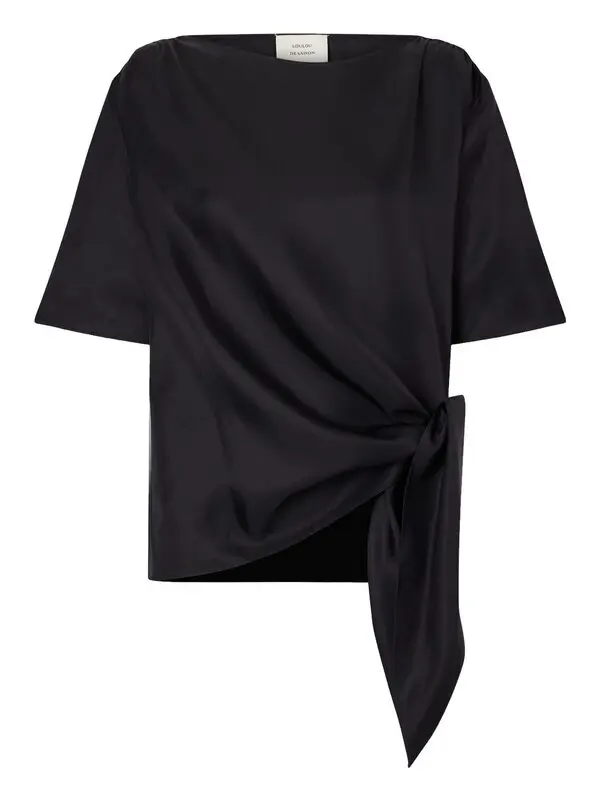 Loulou De Saison Mano Knotted Silk-twill Blouse - Black