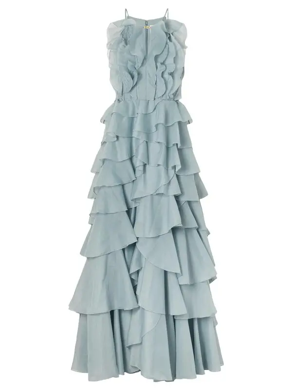 Aje Tiered Ruffled Organza Gown - Blue