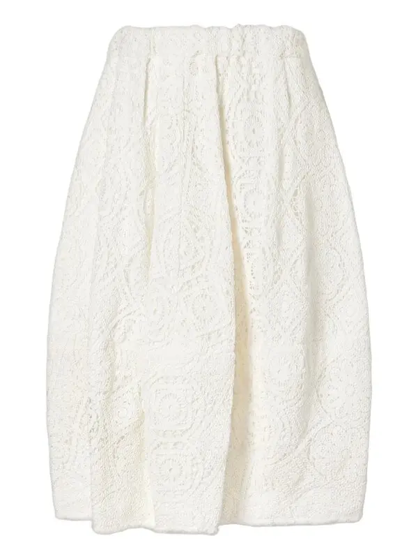 Comme Des Garçons Pleated Crocheted Cotton Midi Skirt - Neutrals