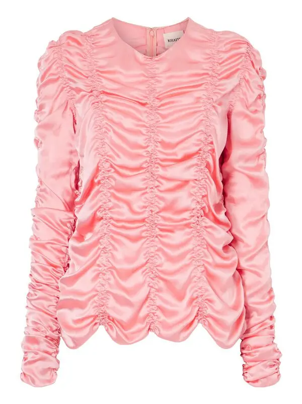 Khaite Rory Ruched Silk Satin Top - Pink